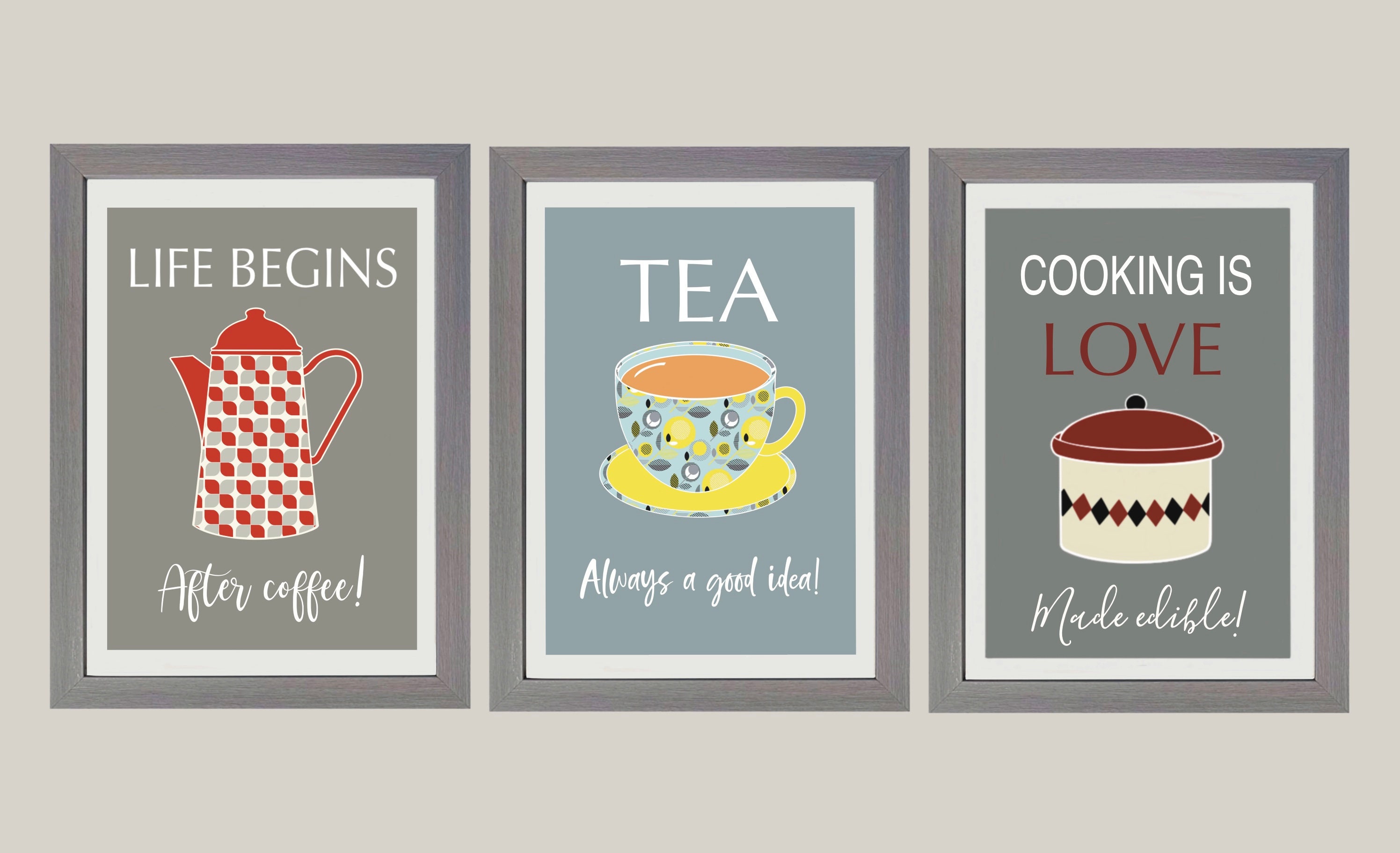 Kitchen Print Set Kitchen Wall Art Set of 3 A4 & A3 - Etsy