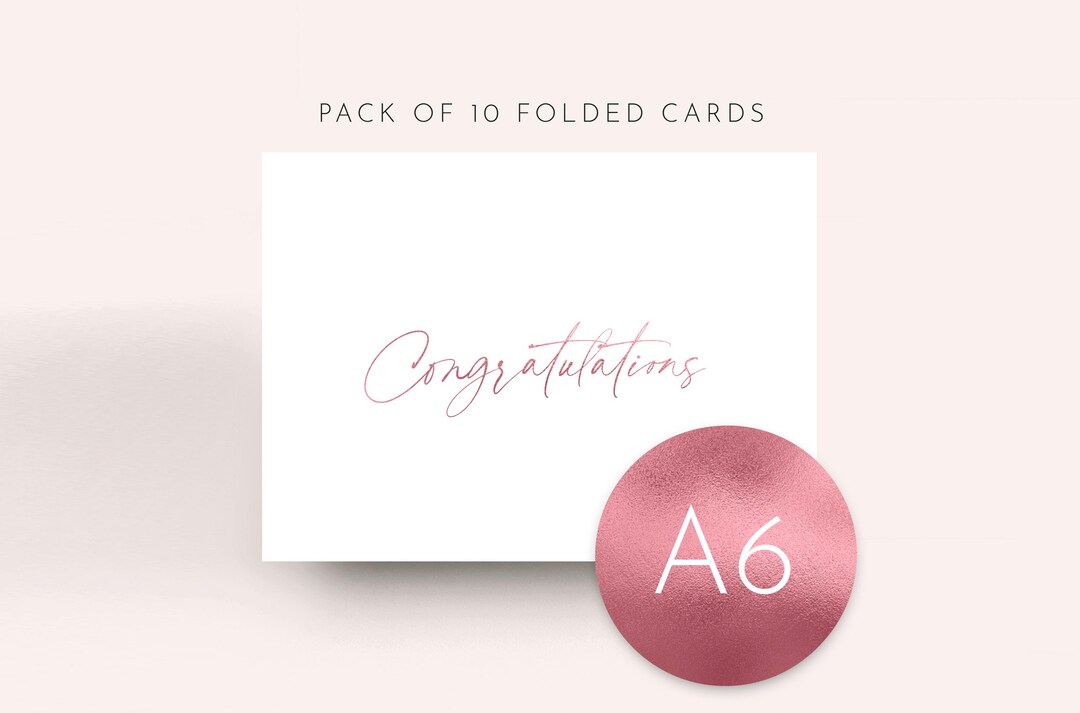 Congratulations Card Pack / 10 Pack of Cards A6 Size / Pink Foil ...