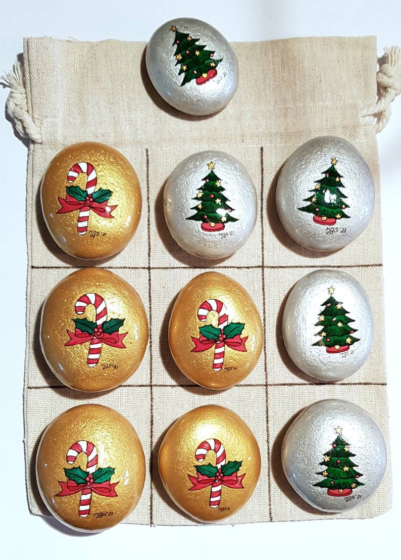 Christmas, Christmas Tic Tac Toe, Tic Tac Toe, Stone Tic Tac Toe ...