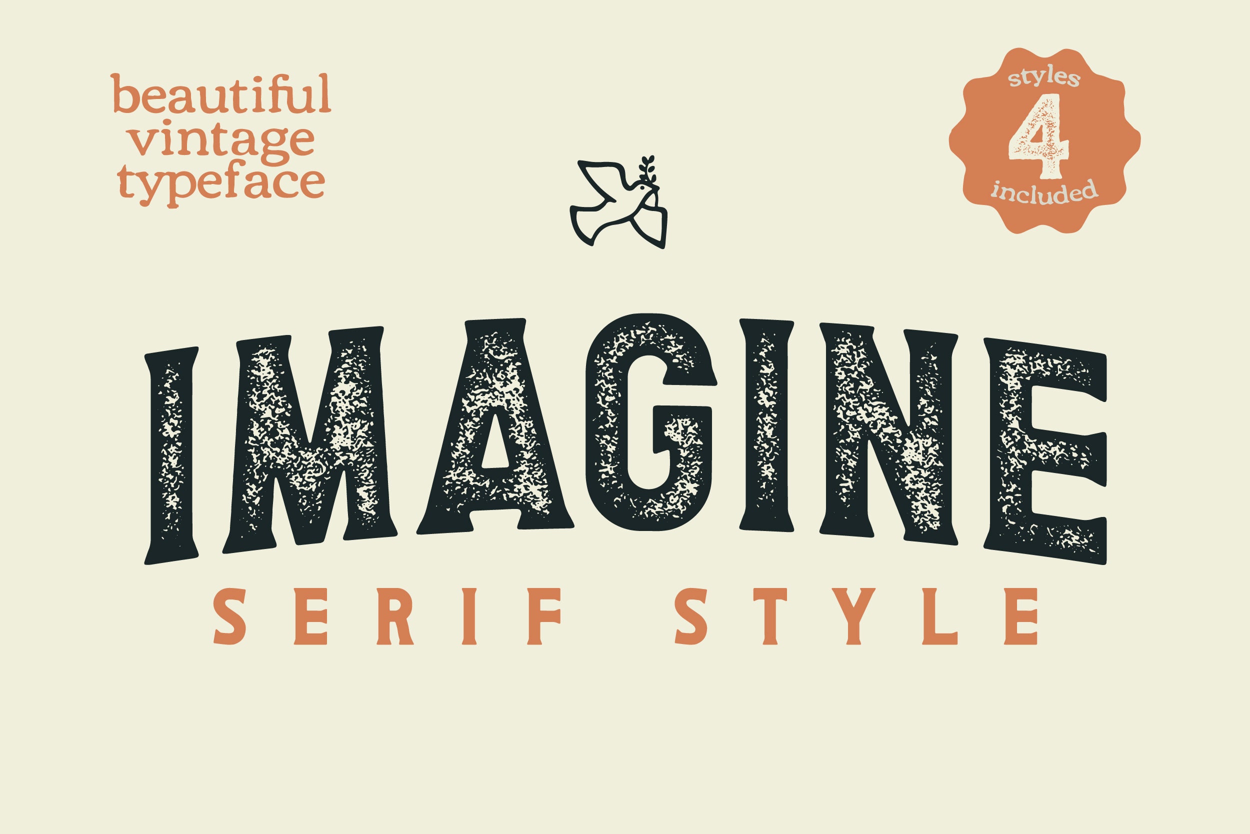 Imagine Serif - Vintage Font, All Caps Font, Rough Font, Stamp Font ...