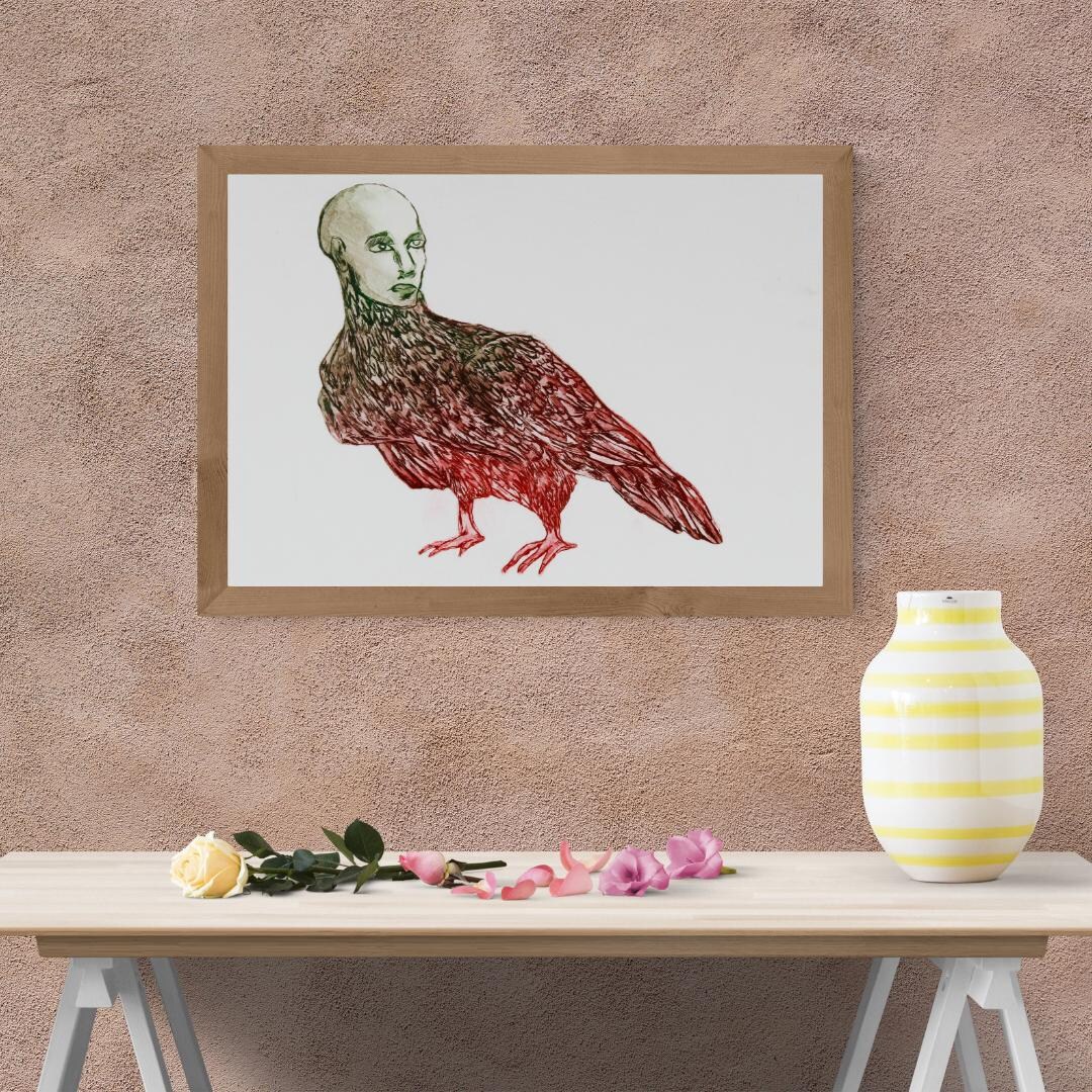 Birdman Etching Print (color) - Etsy