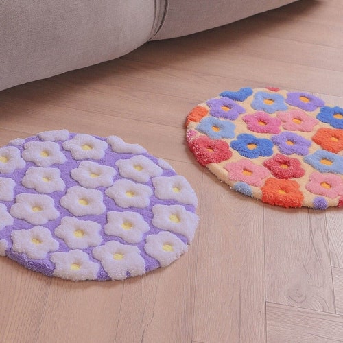Wavy Rainbow Circle Handmade Tufted Rug Made to Order Rug - Etsy
