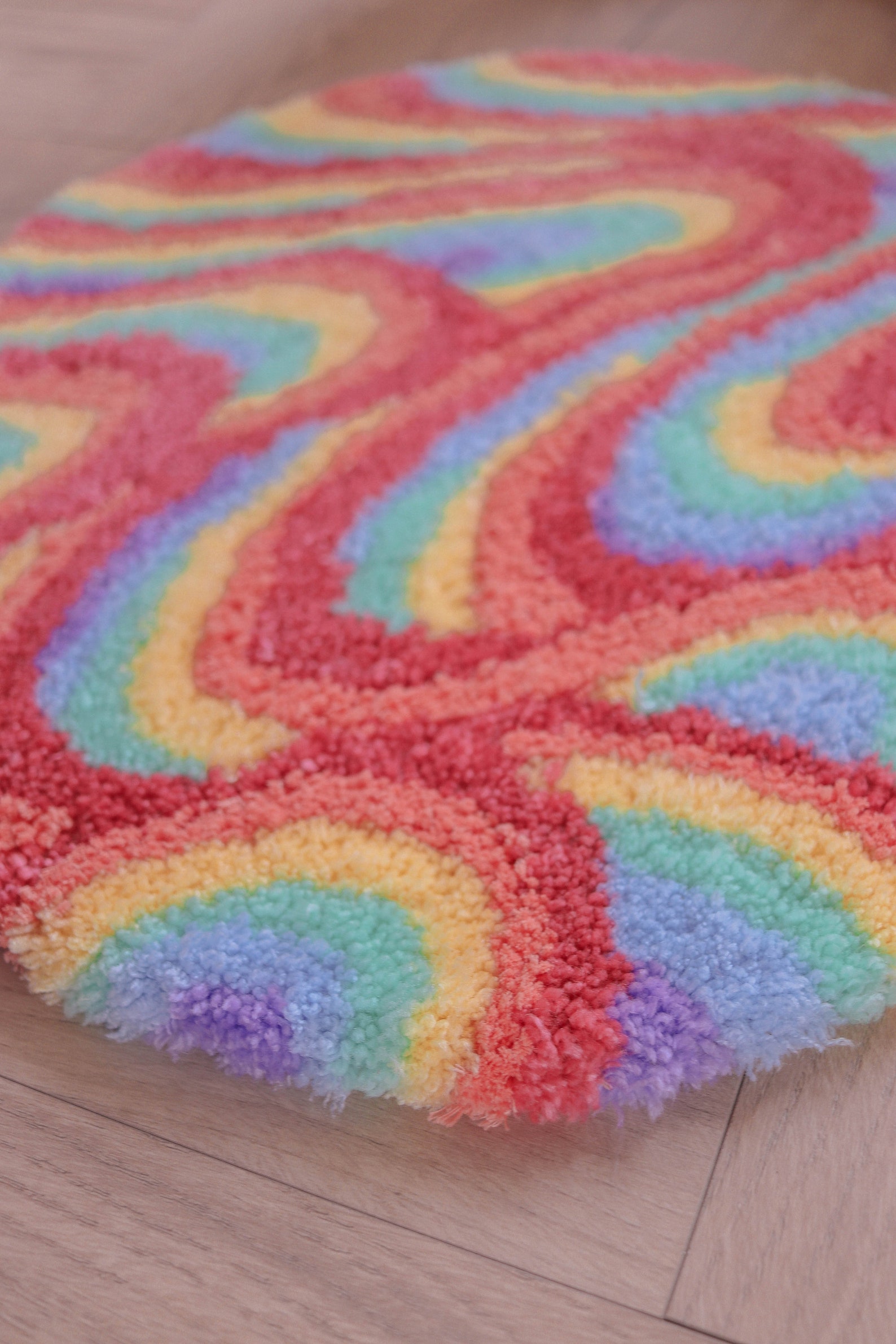 Wavy Rainbow Circle Handmade Tufted Rug Made to Order Rug | Etsy