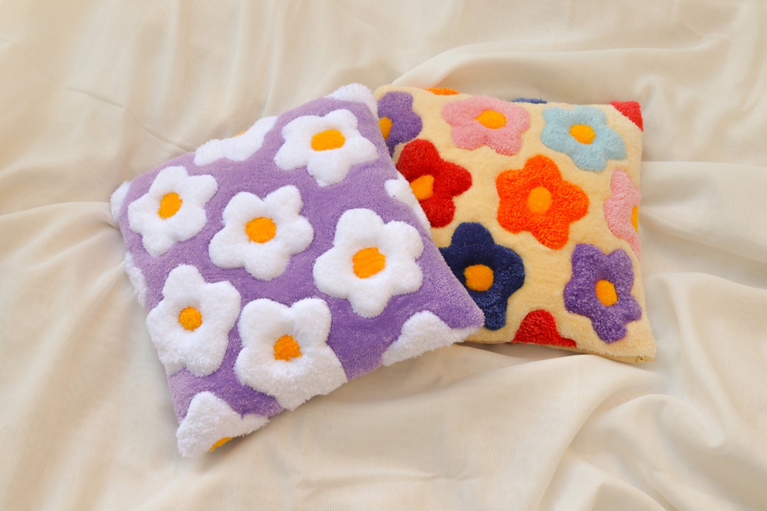 Flower Pillowcase Home Decor | Tufted Colorful Floral Pastel Pillow ...