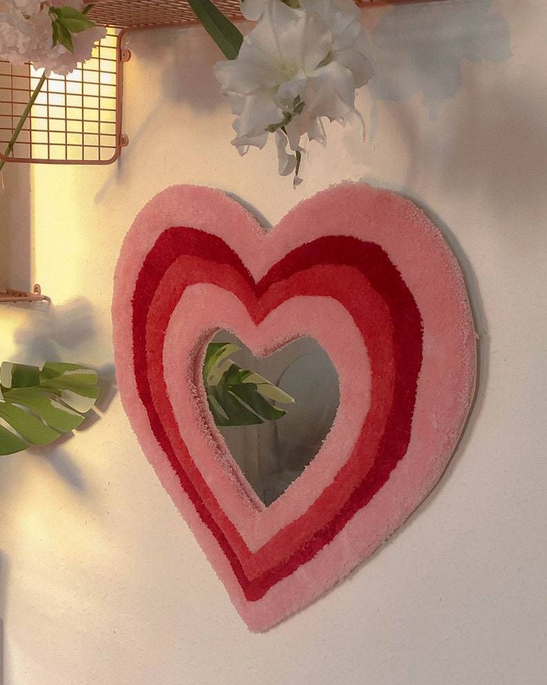 Handmade Tufted Rug Mirror | Cute Heart Mirror in Different Colours ...