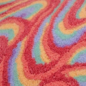 Wavy Rainbow Circle Handmade Tufted Rug Made to Order Rug Retro Groovy ...