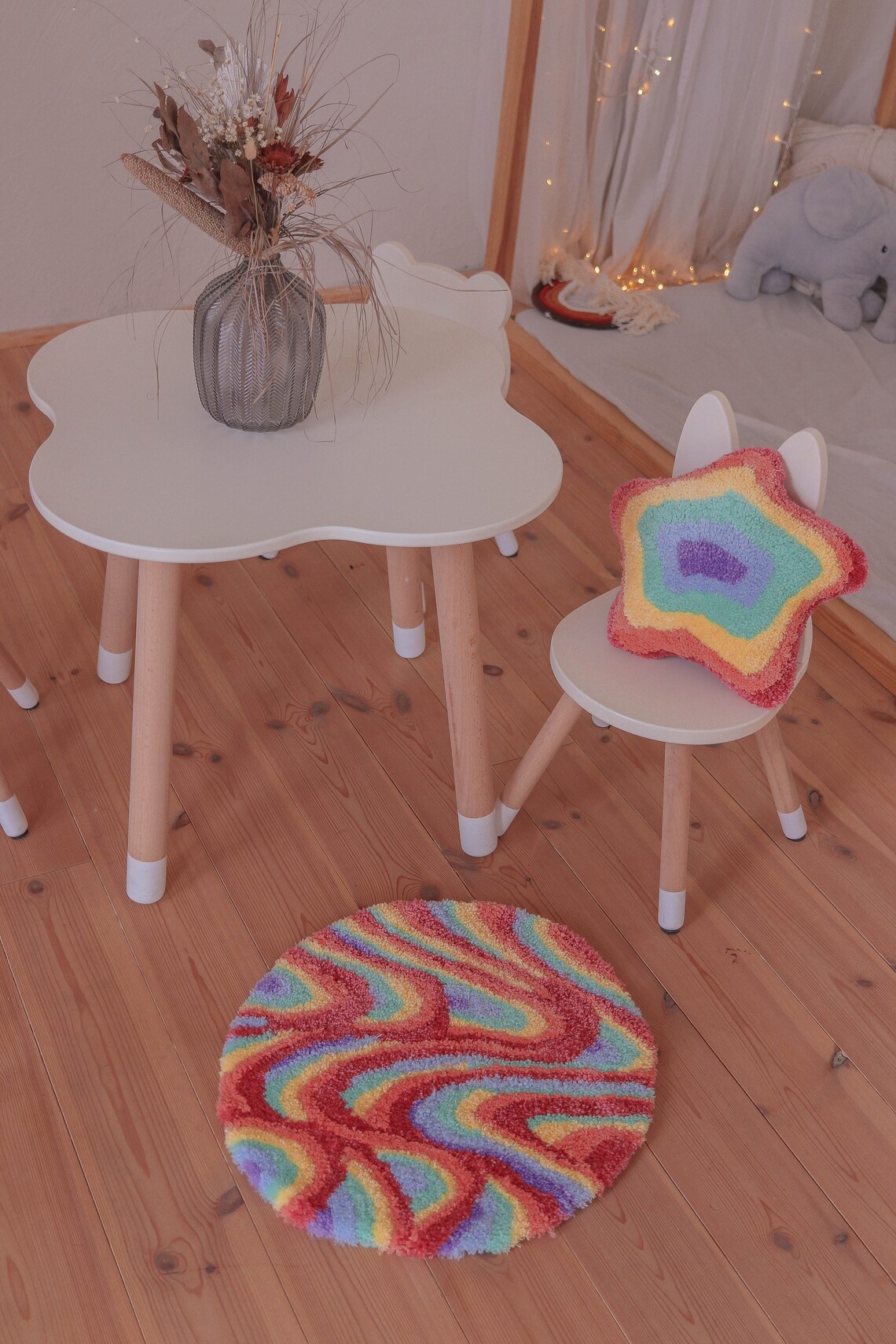 Wavy Rainbow Circle Handmade Tufted Rug Made to Order Rug | Etsy