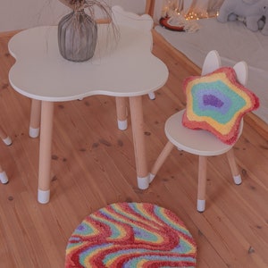 Wavy Rainbow Circle Handmade Tufted Rug Made to Order Rug Retro Groovy ...