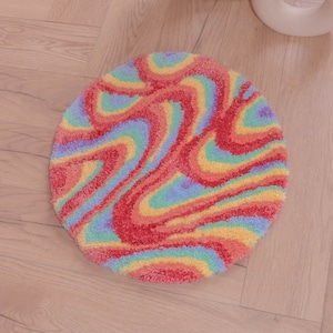 Wavy Rainbow Circle Handmade Tufted Rug Made to Order Rug | Etsy