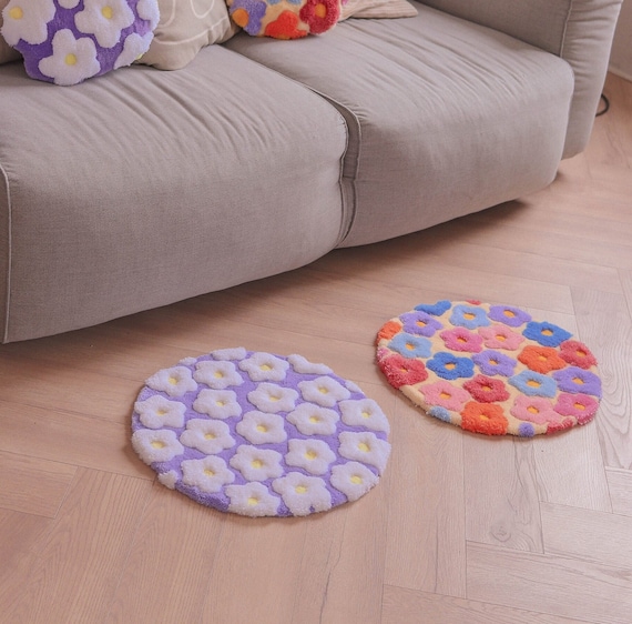 Cute Daisy Tufted Circle Rug - Etsy