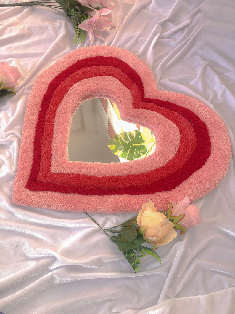 Handmade Tufted Rug Mirror | Cute Heart Mirror in Different Colours ...