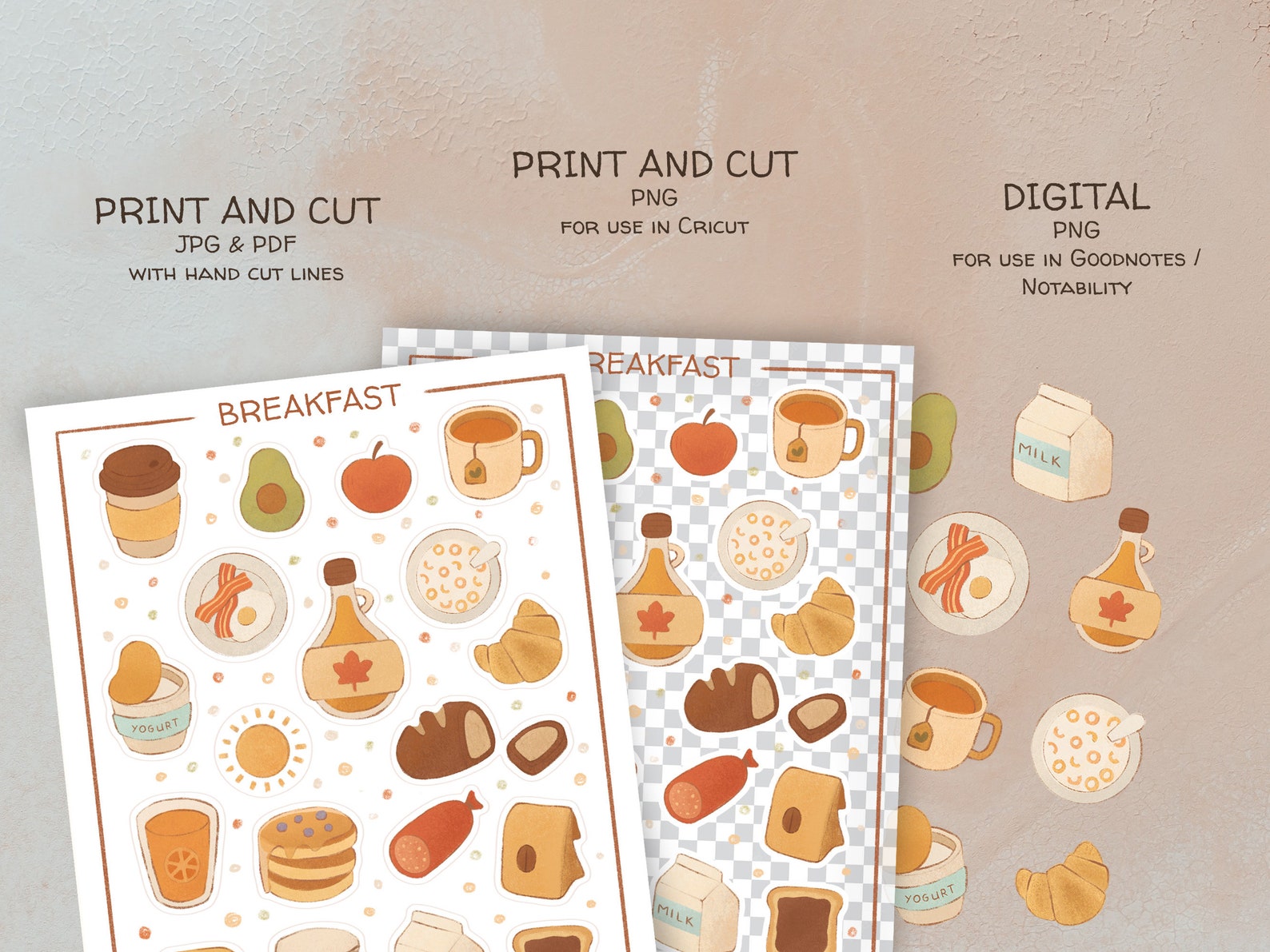 Printable Breakfast Sticker Sheet Morning Stickers Goodnotes Stickers ...