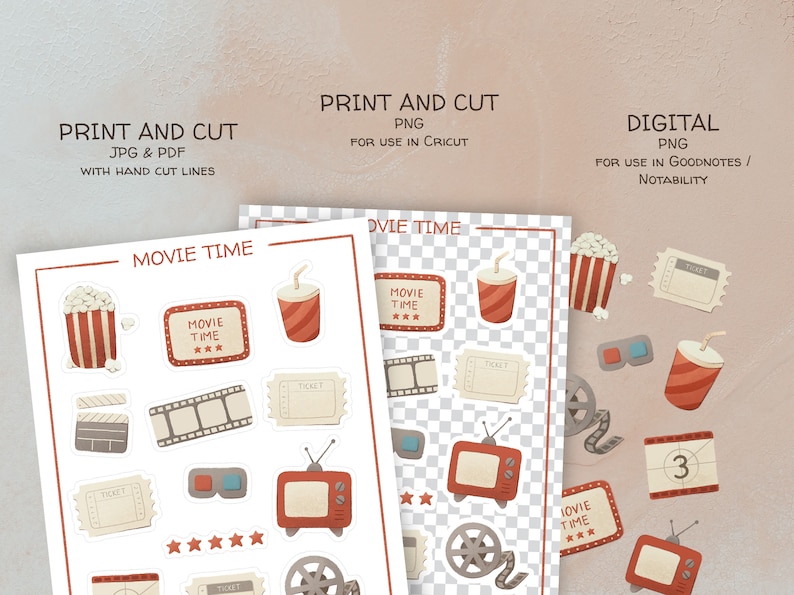 Printable Movie Sticker Sheet TV Stickers Cinema Stickers Goodnotes ...
