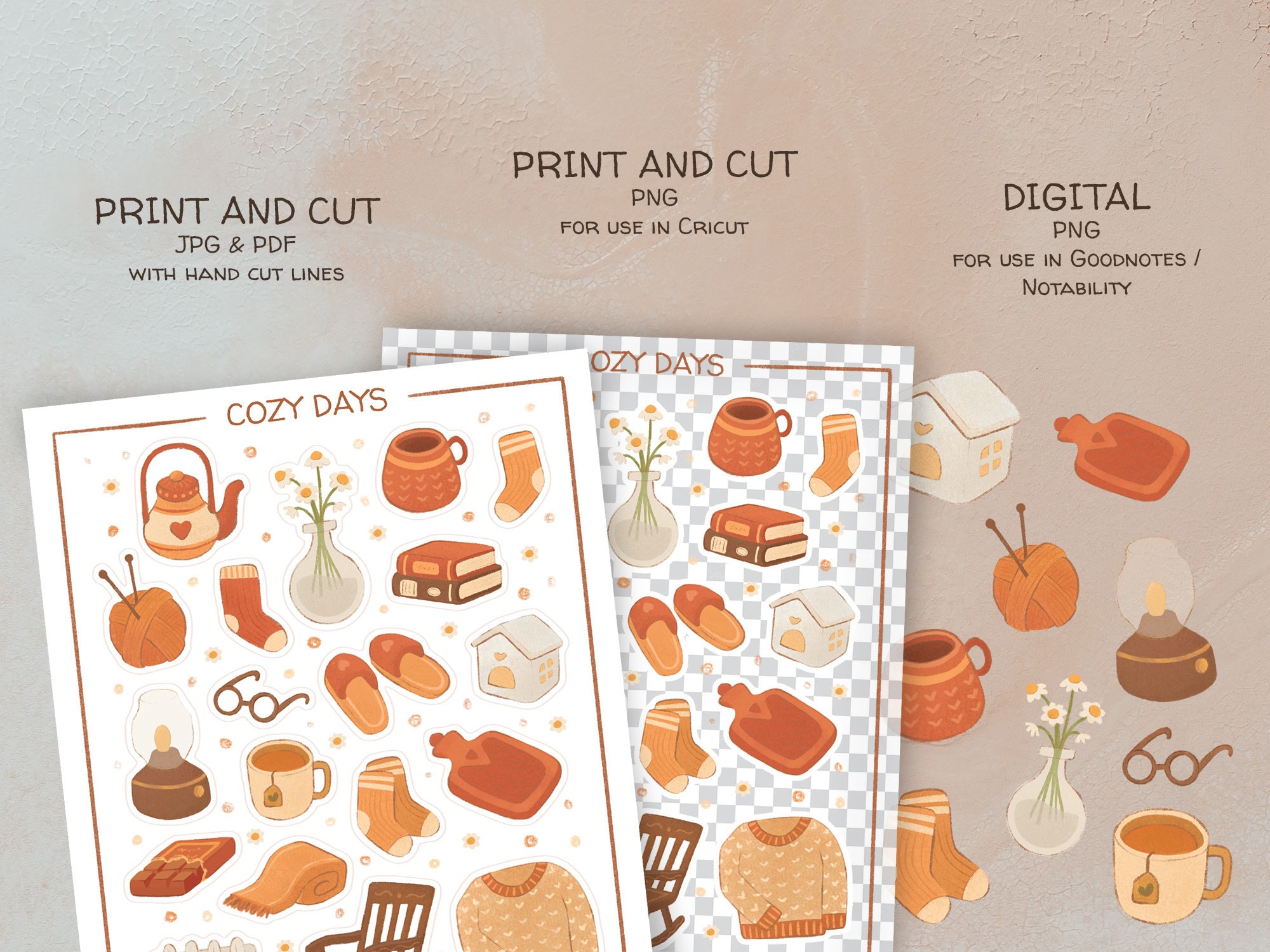 Printable Cozy Days Sticker Sheet | Cozy Hygge Stickers | Autumn ...