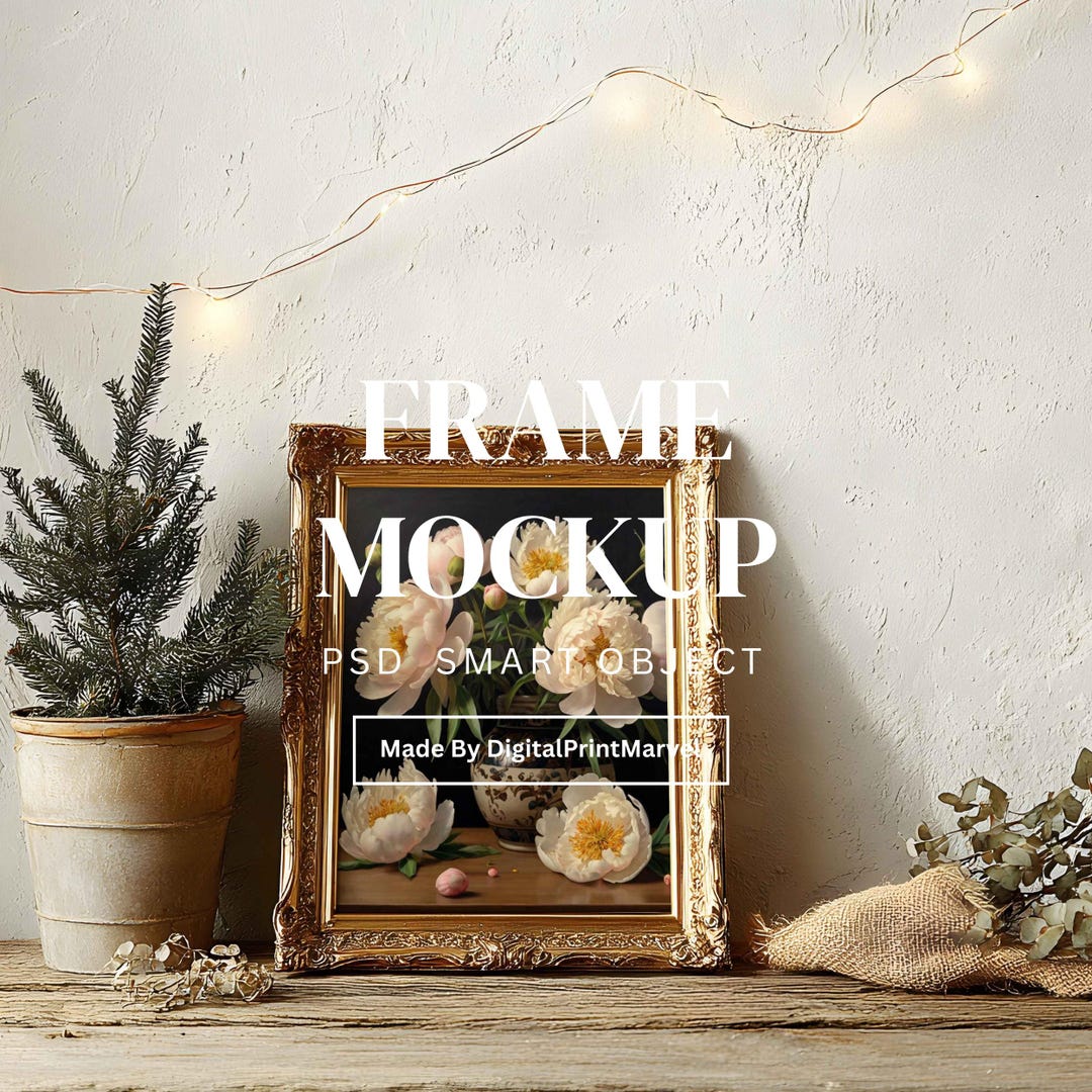Rustic Gold Frame Mockup: Vintage Farmhouse Wall Art (PSD, JPG, PDF ...