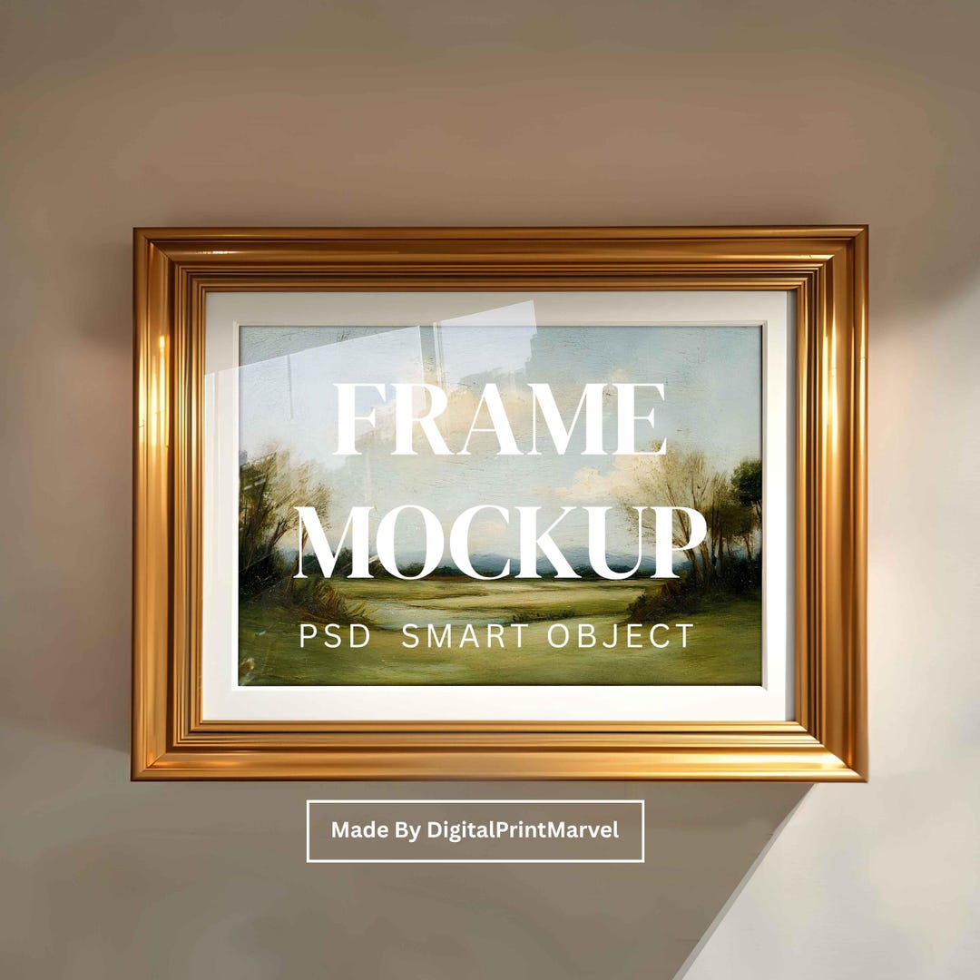 Gold Frame Wall Mockup: Art Print Display (PSD & JPG Digital Download ...