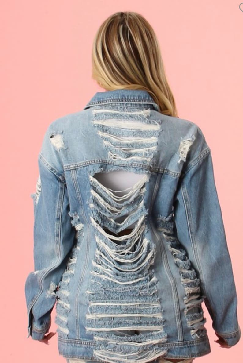 Womens Distressed Denim Jacket - Etsy