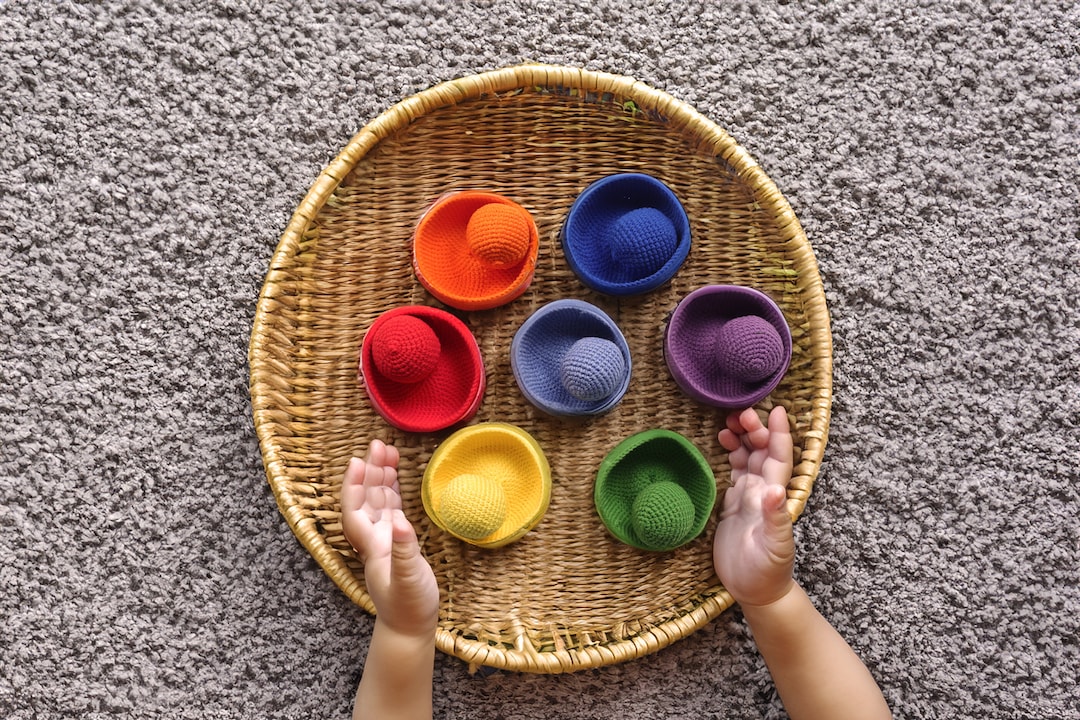 Rainbow Nesting Bowls With Balls, Montessori Color Sorting Toy ...