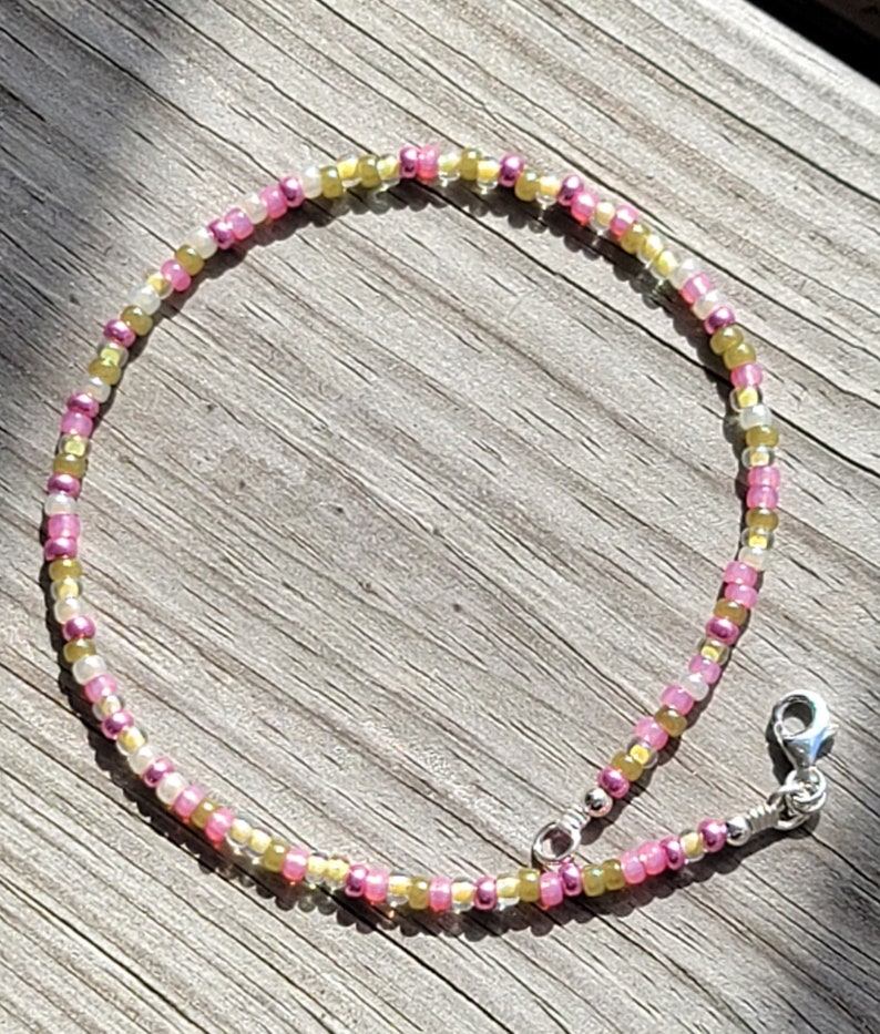 Handmade Pink and Green Beaded Quality Anklet With Sterling Silver ...