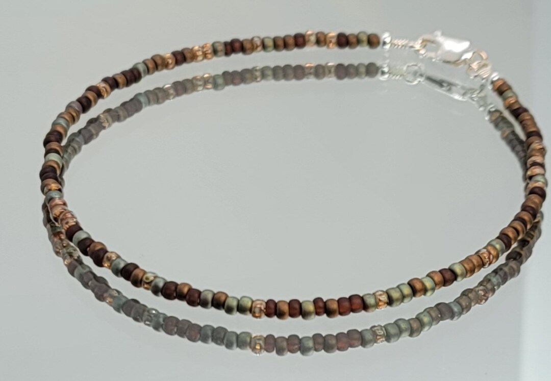 Kaizar Stones Dark Brown Seed Bead Anklet With Hints of Green and Gold ...