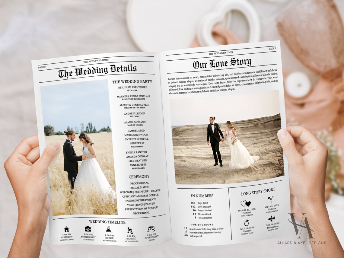 Newspaper Wedding Program Template, Wedding Infographic, Fun Wedding ...