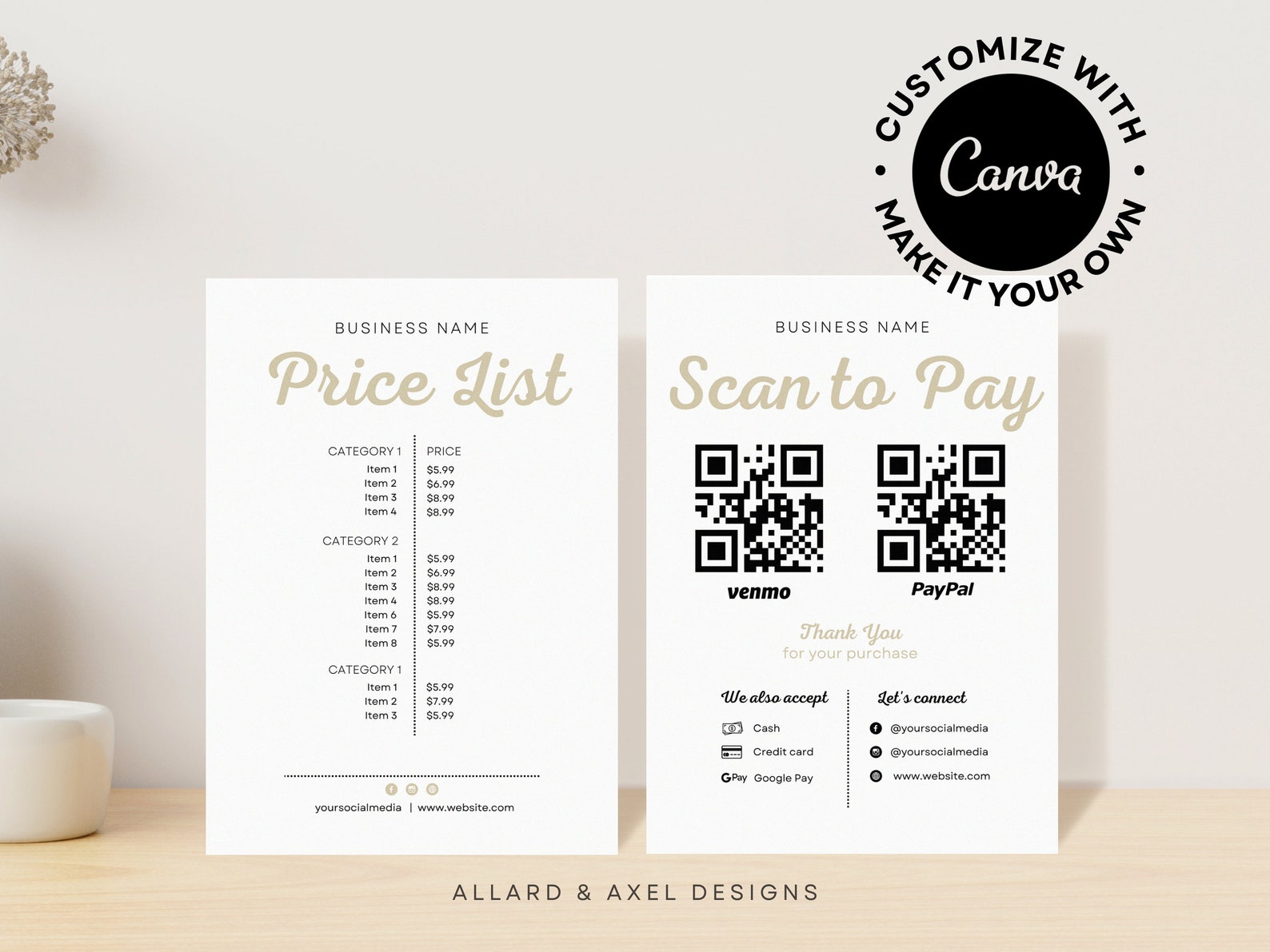 Printable Price List Template, Scan to Pay Template for Small Business ...