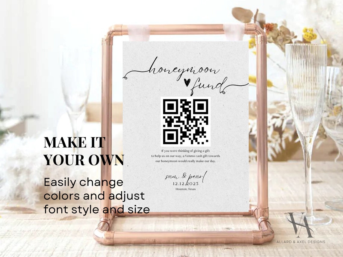 Honeymoon Fund Sign Wedding QR Code Future Fund Sign Venmo - Etsy