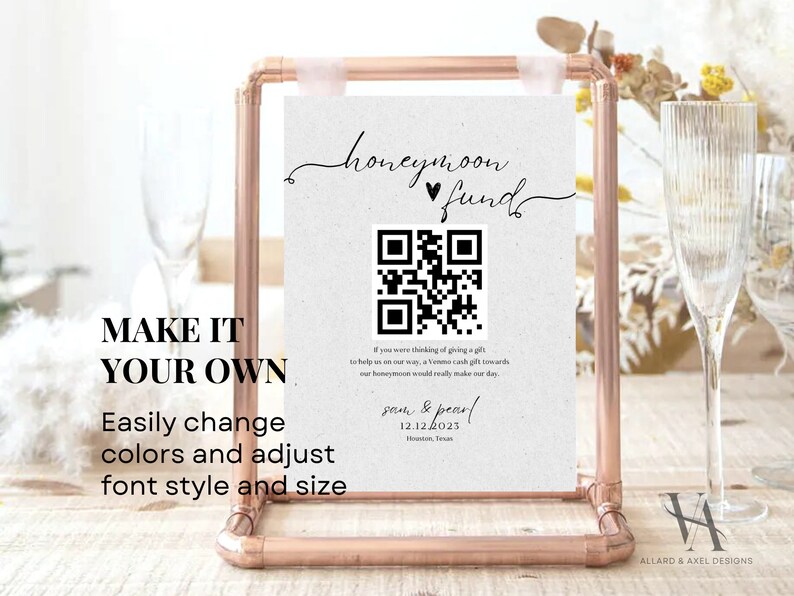 Honeymoon Fund Sign Wedding QR Code Future Fund Sign Venmo - Etsy