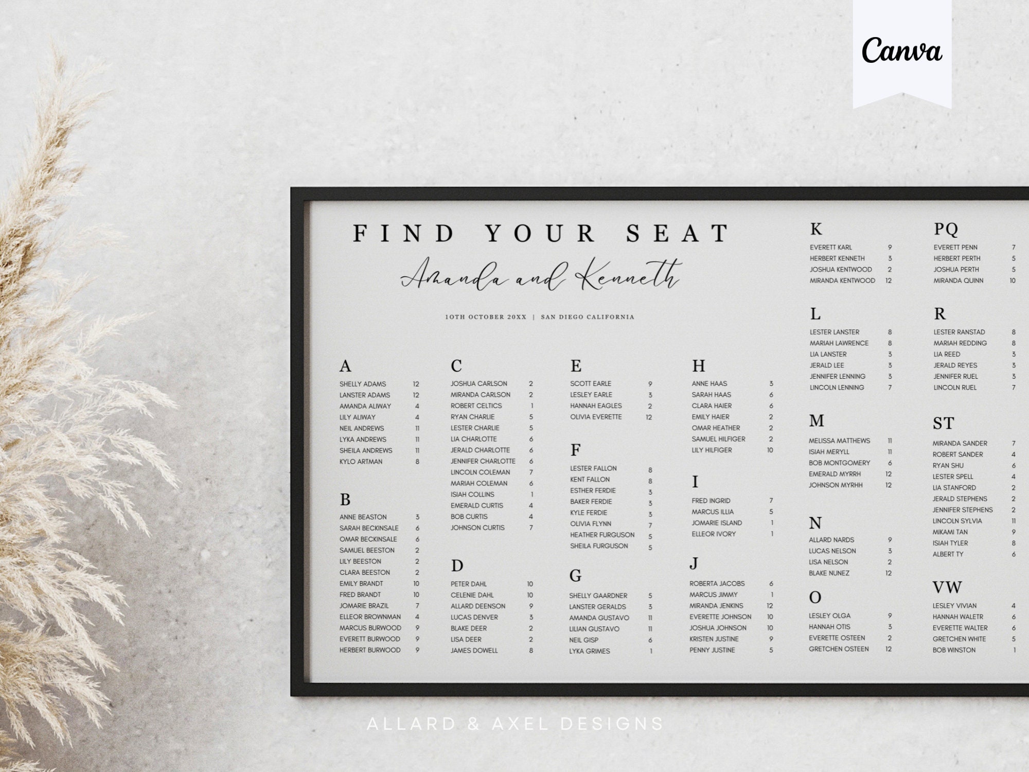 Wedding Seat Chart Reception Seat Chart Wedding Seat Card - Etsy