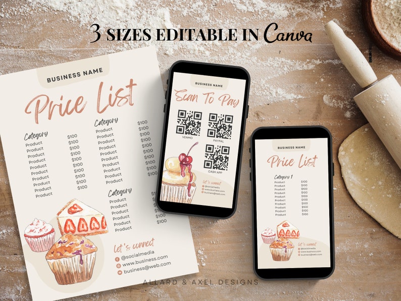 Bakery Price List and Scan to Pay Sign, Canva Price List Template ...