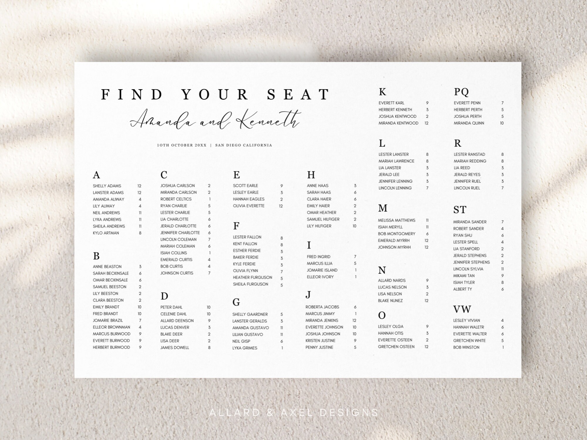 Wedding Seat Chart, Reception Seat Chart, Wedding Seat Card, Seat Number Template, Wedding Seat ...