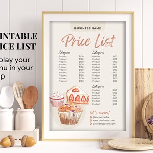 Bakery Price List and Scan to Pay Sign, Canva Price List Template ...