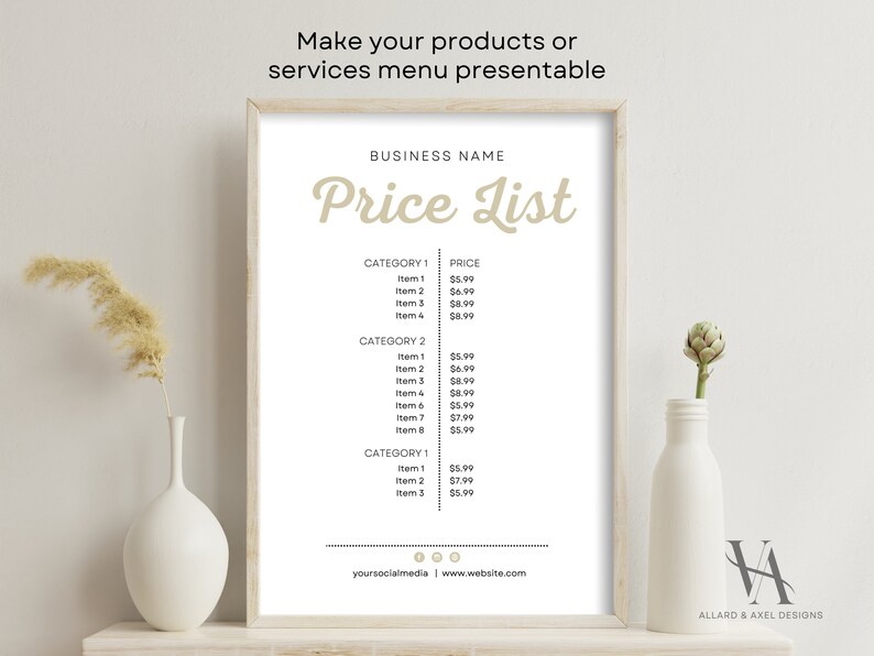 Printable Price List Template, Scan to Pay Template for Small Business ...
