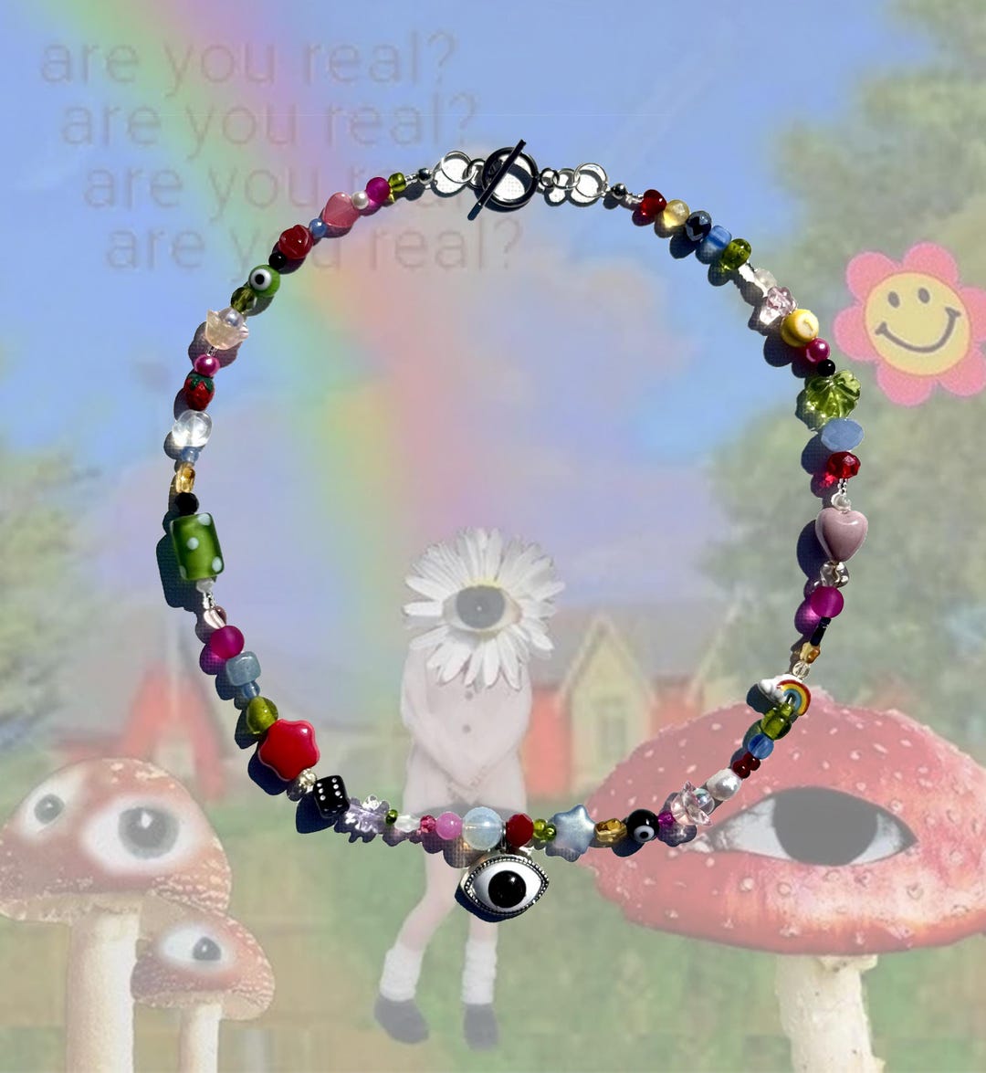 Weirdcore Inspired Beaded Necklace | Handmade Beaded Necklace - Etsy