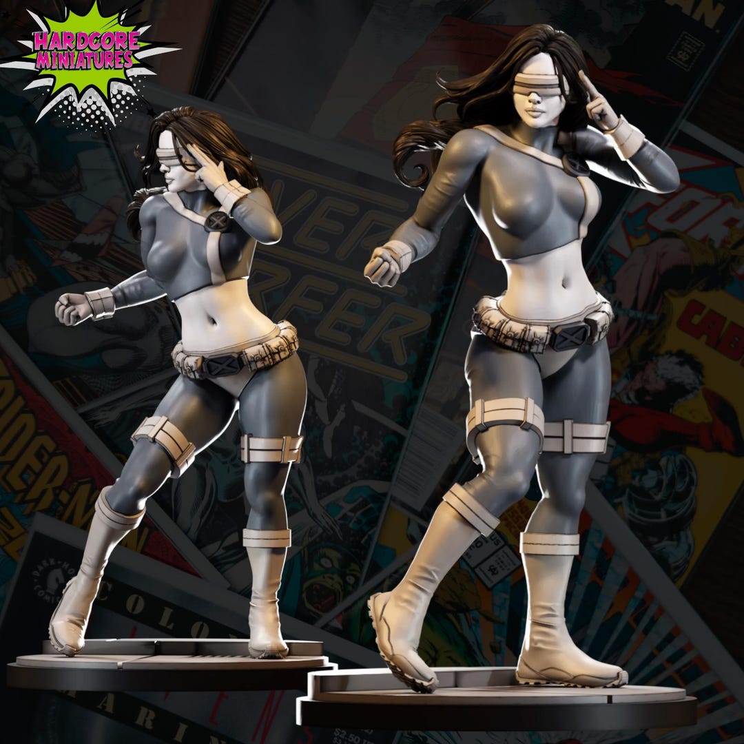 Optic Blast Lady 40mm Scale on 35mm Base by Hardcore Miniatures Great for Display, Superhero ...