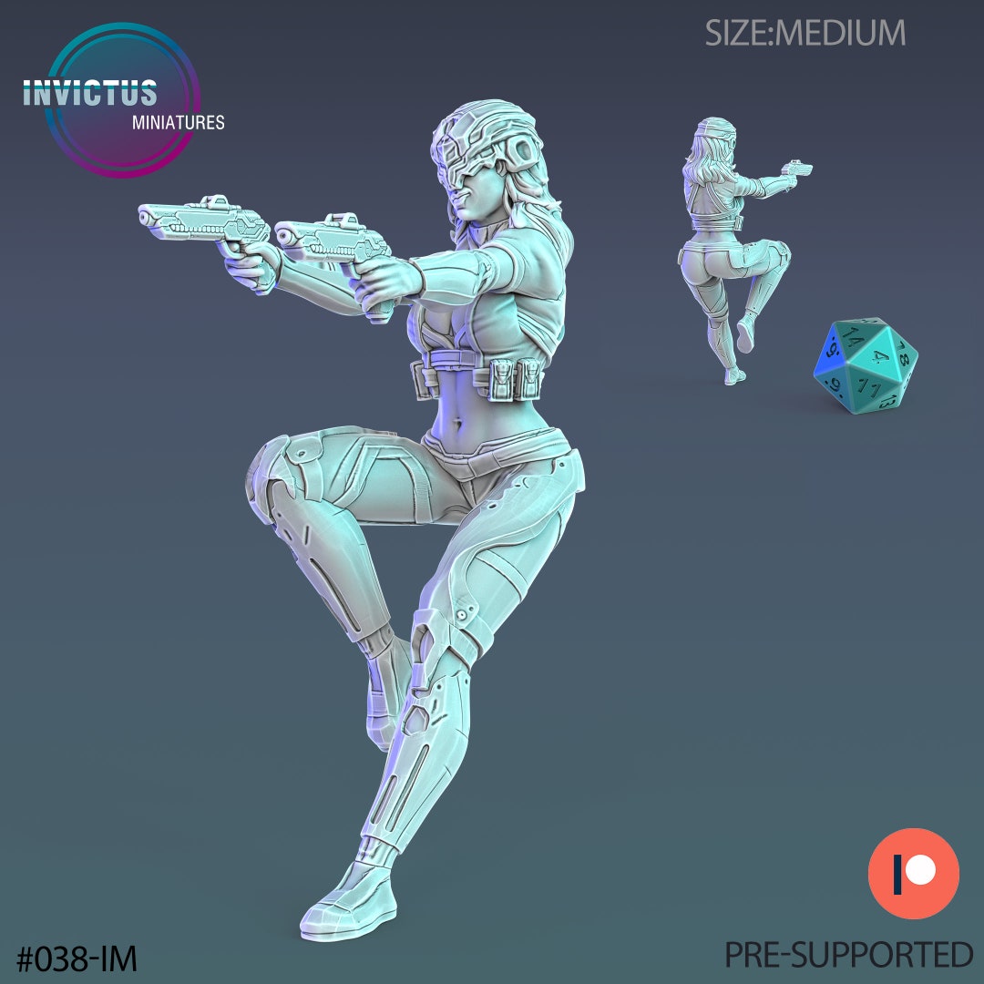 Android Spy Girl - Blaster by Invictus Miniatures Great for Cyberpunk, Shadowrun, Starfinder and ...