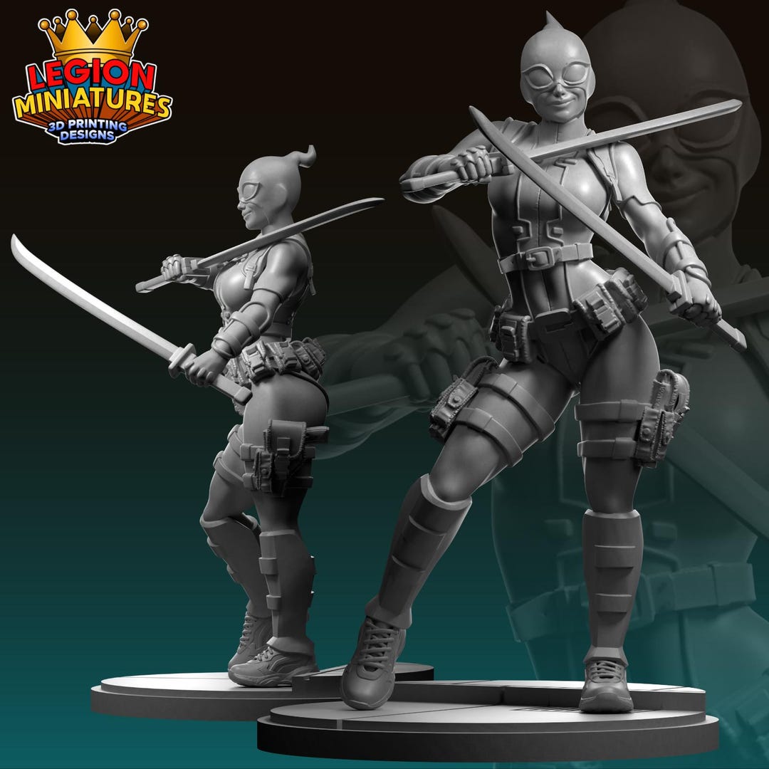 Ladypool 40mm Scale on 35mm Base by Legion Miniatures Great for Display ...