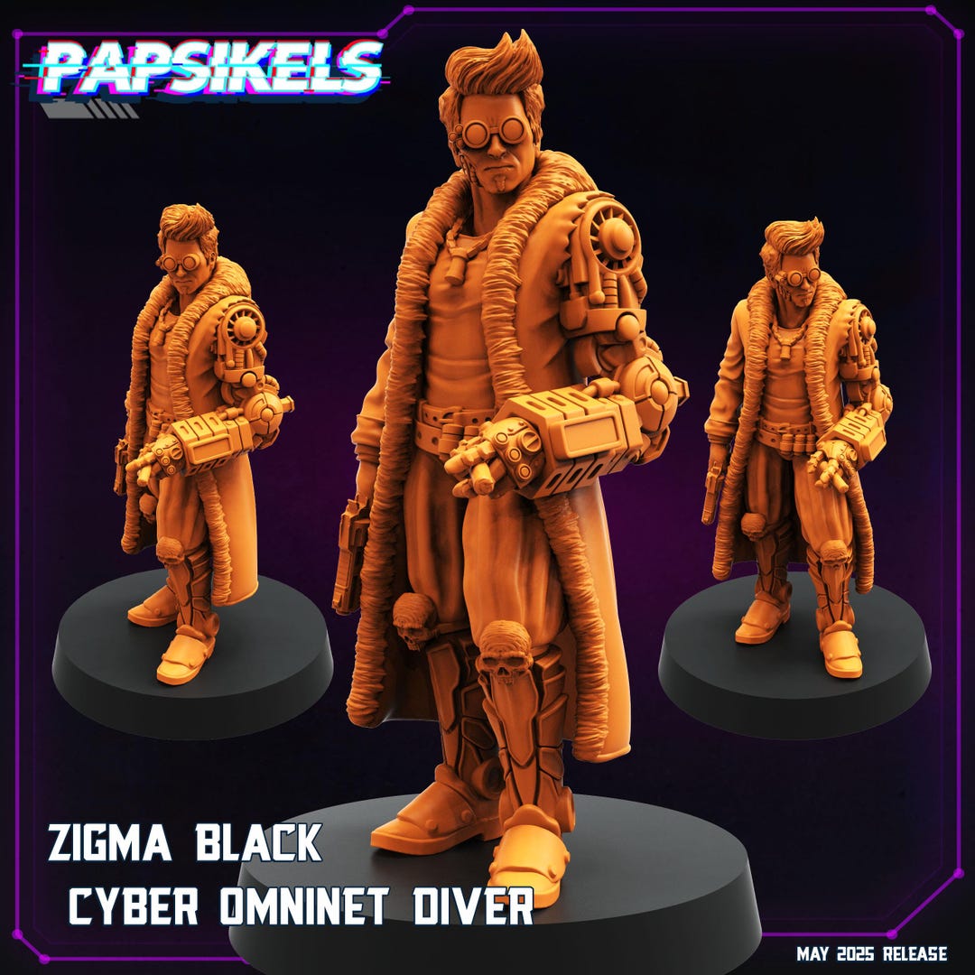Zigma Black Cyber Omninet Diver 32mm Scale by Papsikels Great for Cyberpunk, Shadowrun, and ...