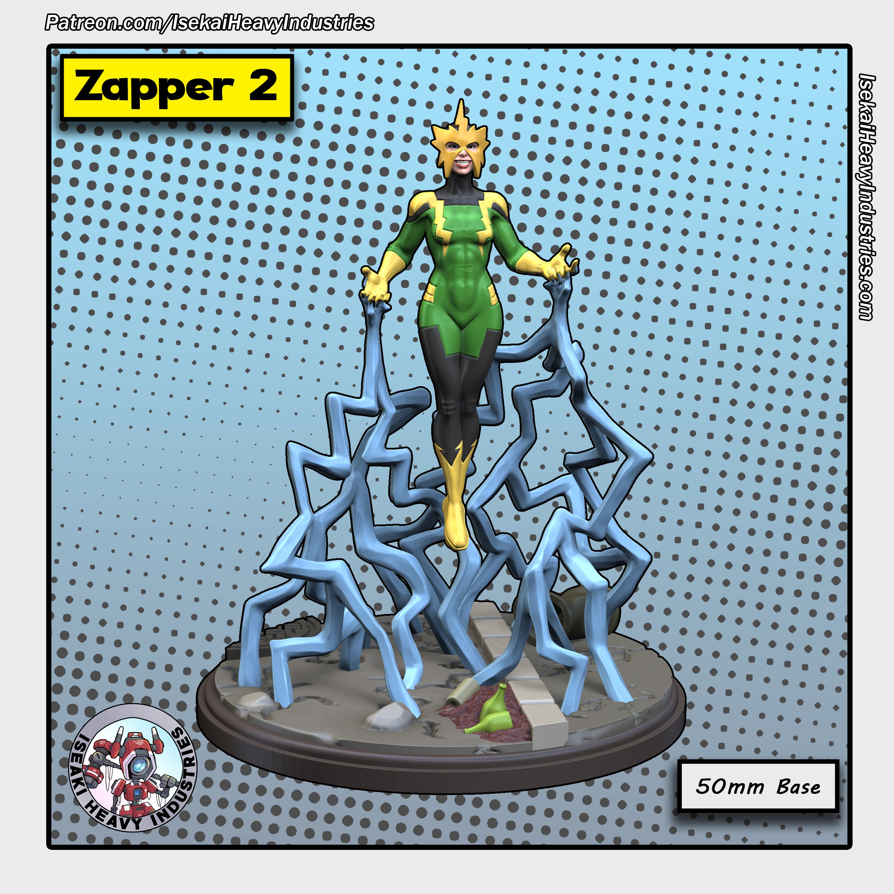 Zapper 2 50mm Base by Isekai Heavy Industries Great for Crisis Protocol, Superhero Rpgs, and ...