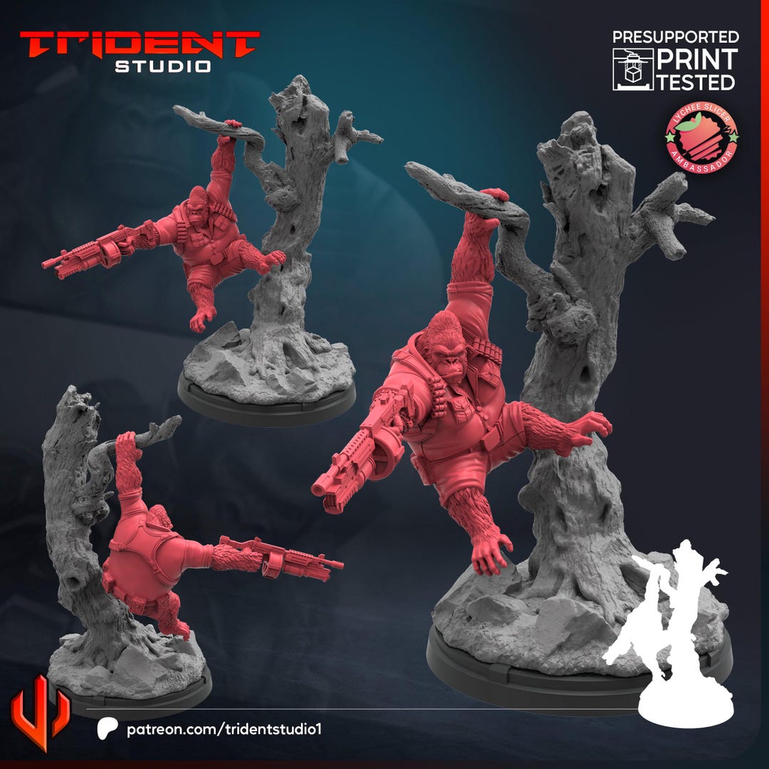 Simian Guy 40mm Scale on 50mm Base From Trident Studios Great for Crisis Protocol, Superhero ...