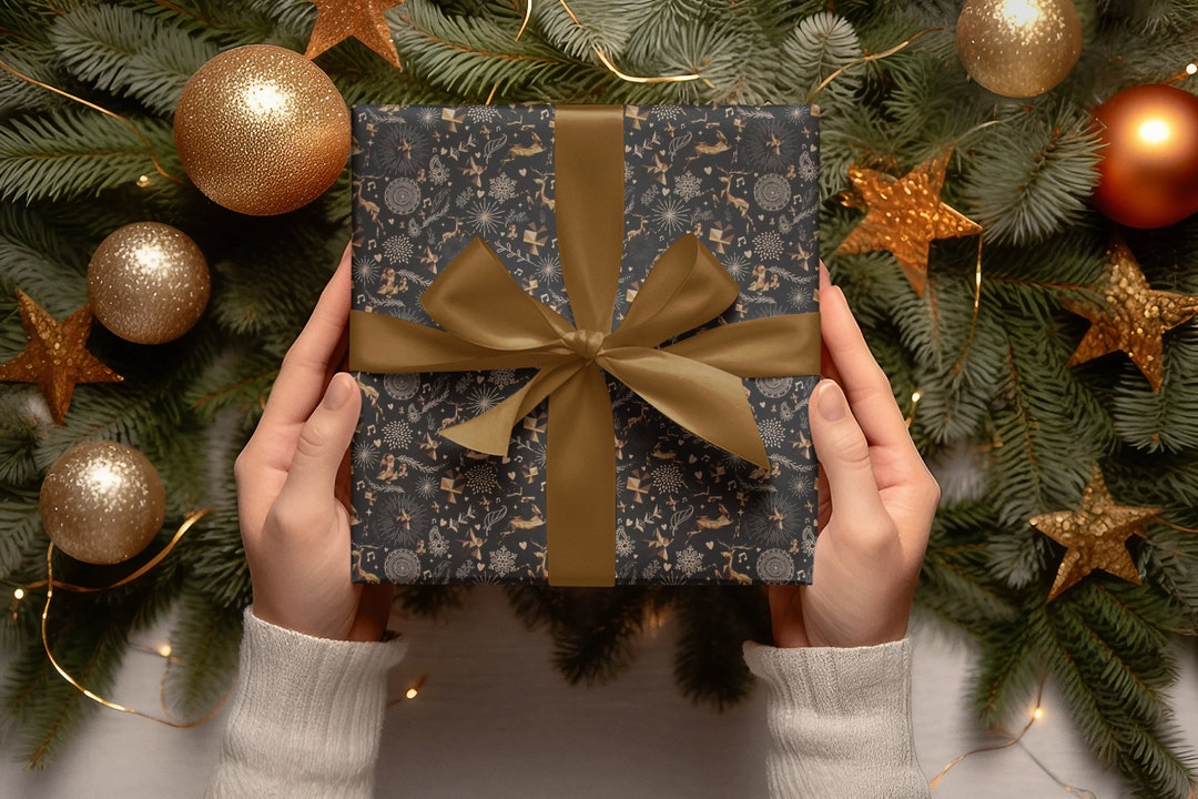 Elegant Midnight Celebration Wrapping Paper Gold and Black Festive ...