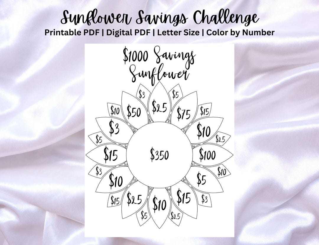 Sunflower Savings Challenge: Color by Number (digital Download) - Etsy