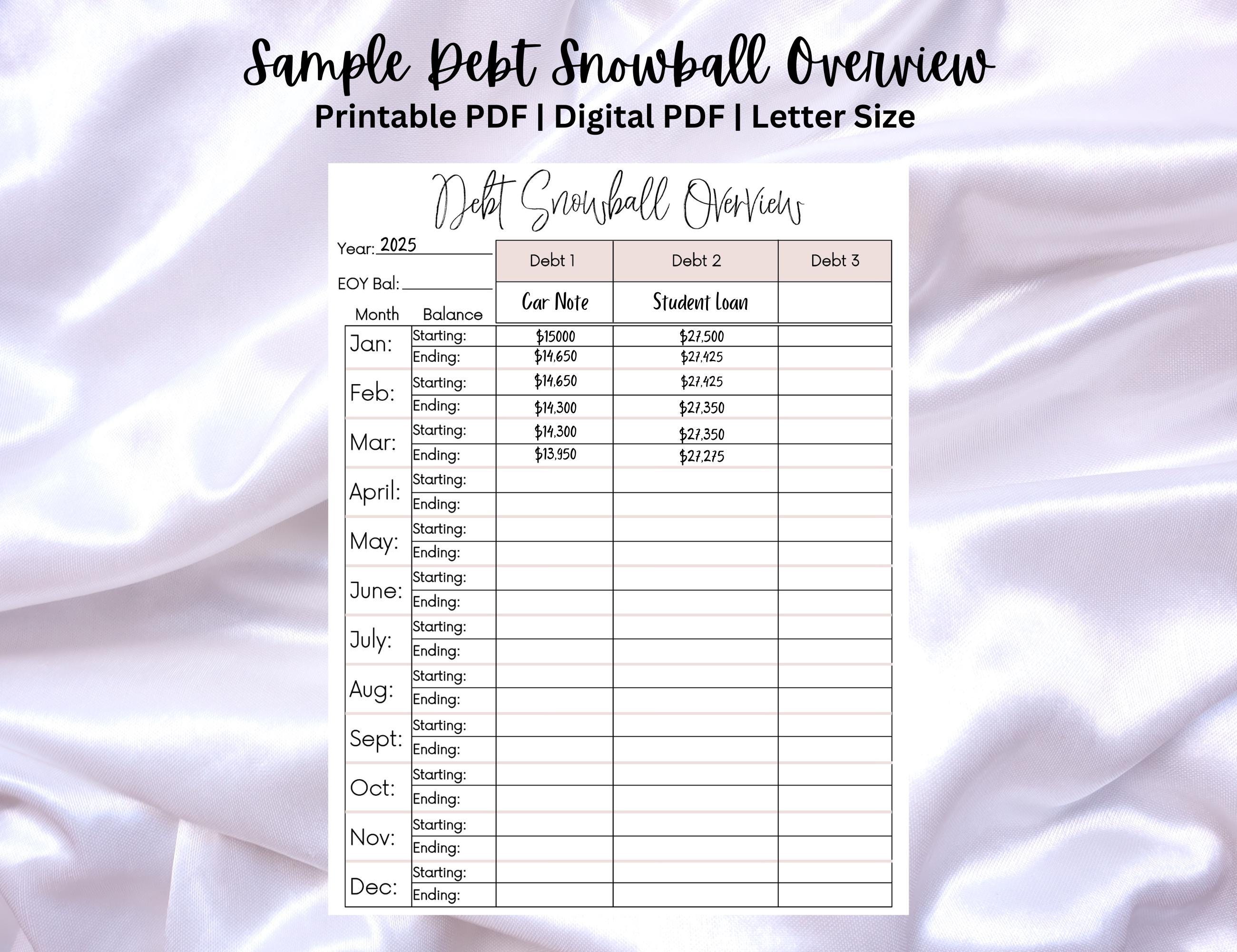 Printable Debt Snowball Traker and Yearly Overview, Printable Debt ...