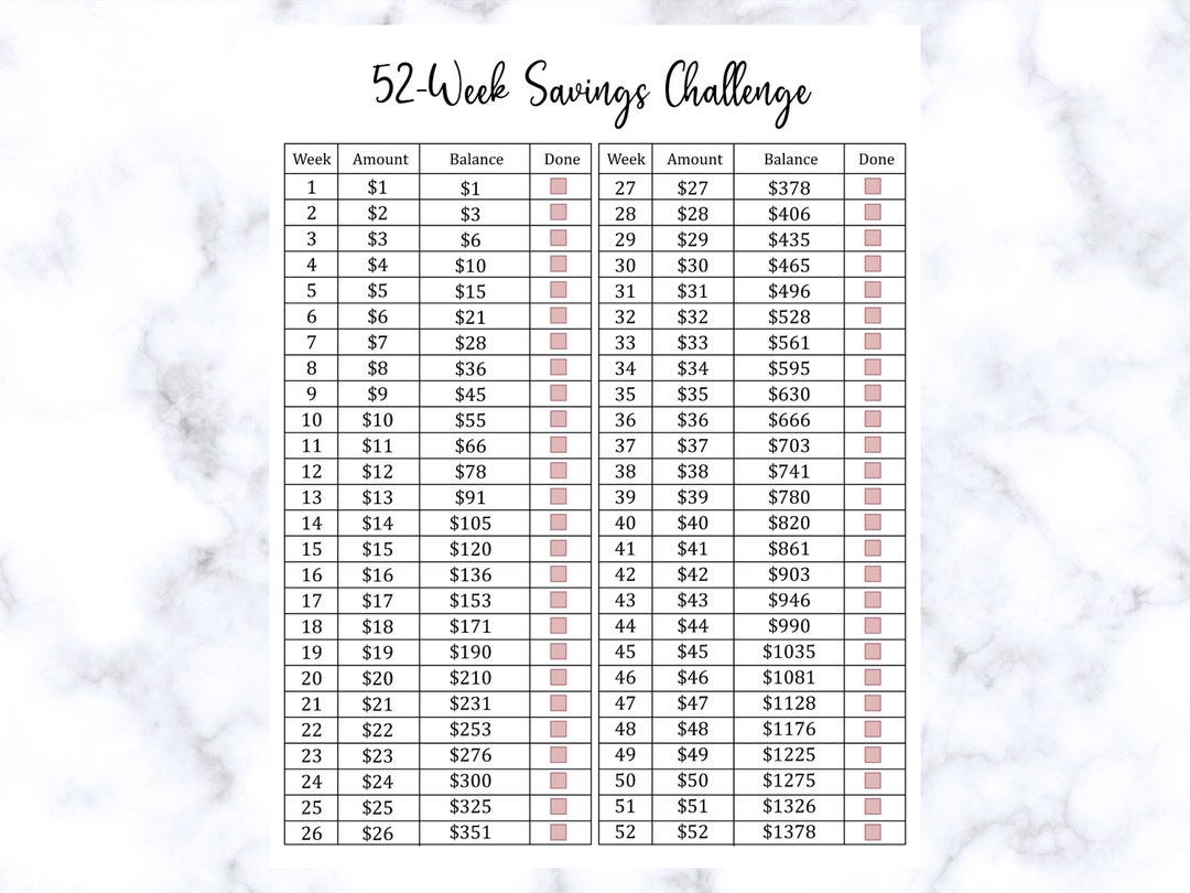 52 Week Savings Challenge, Printable Savings Challenge, Money Saving ...