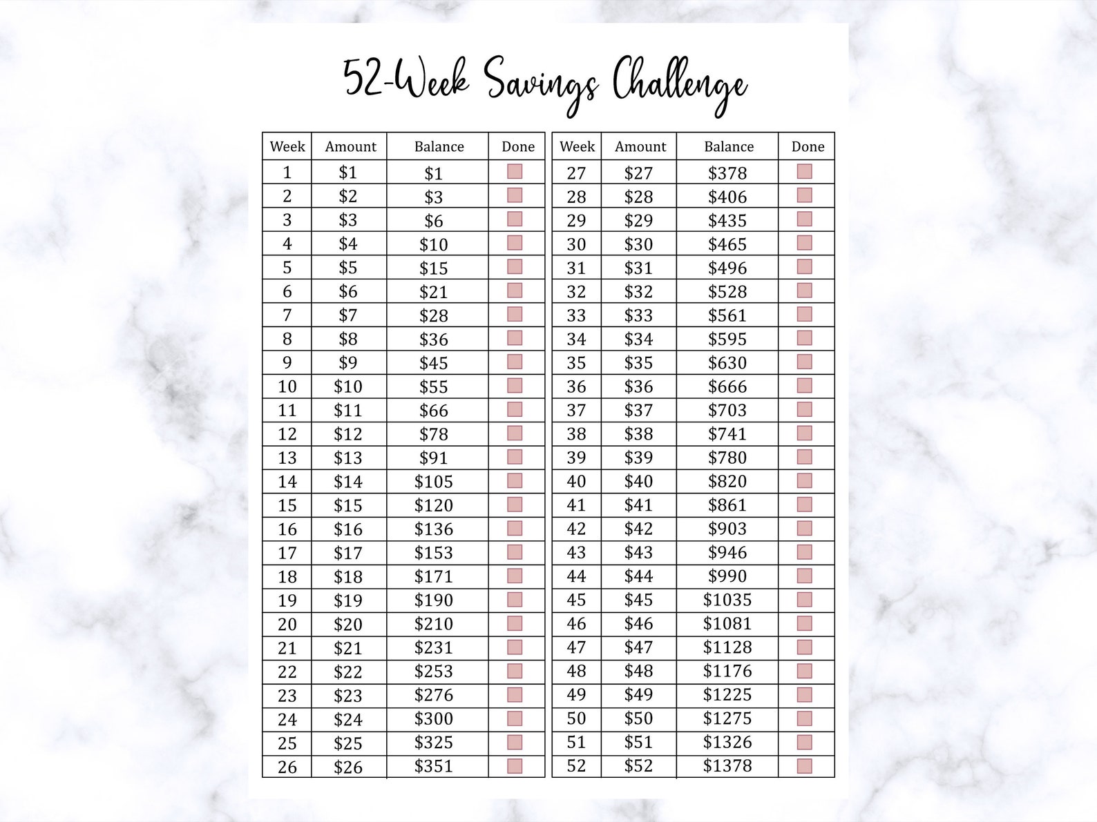 52 Week Savings Challenge, Printable Savings Challenge, Money Saving ...