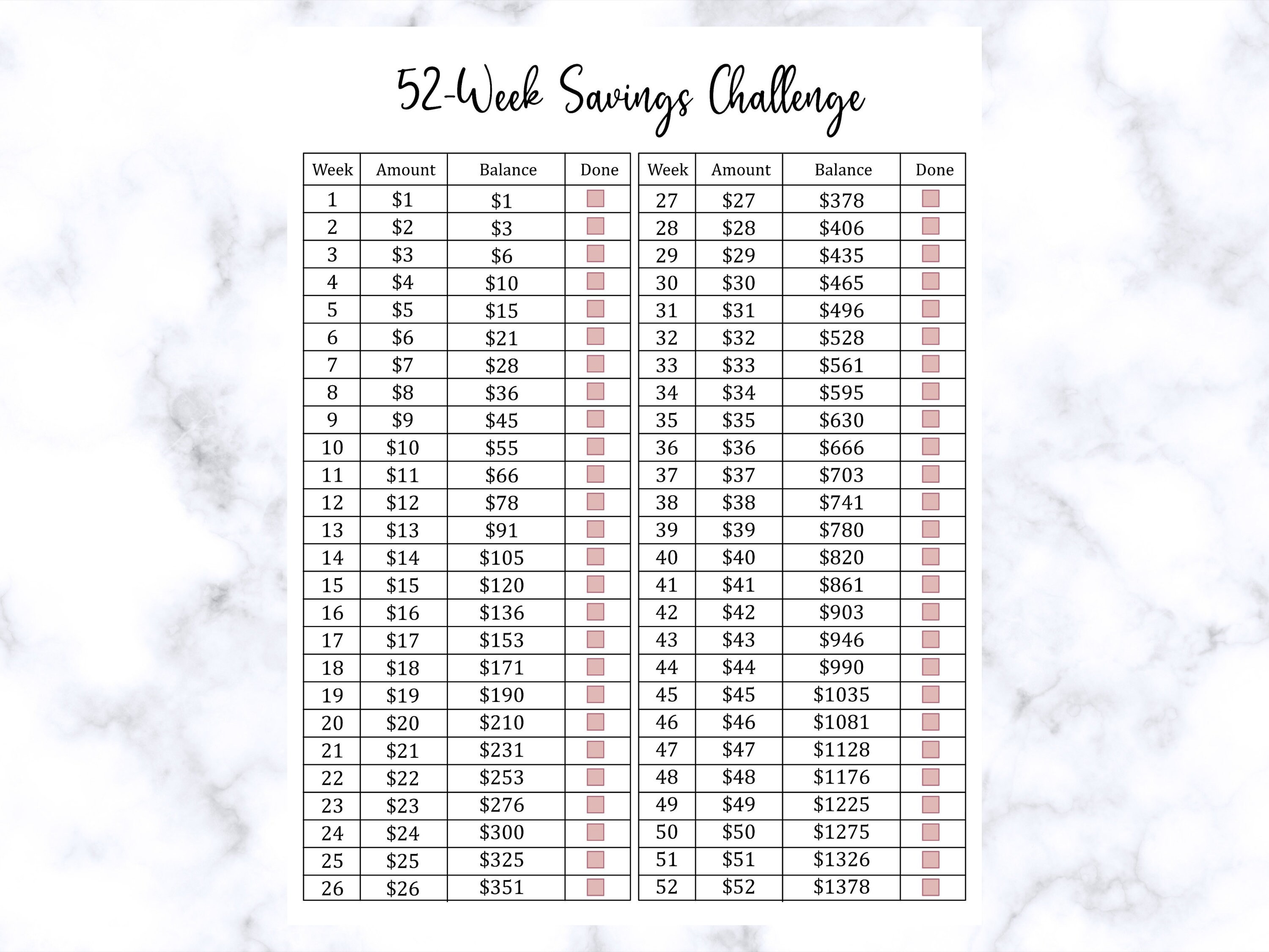 52 Week Savings Challenge Printable Savings Challenge Money - Etsy