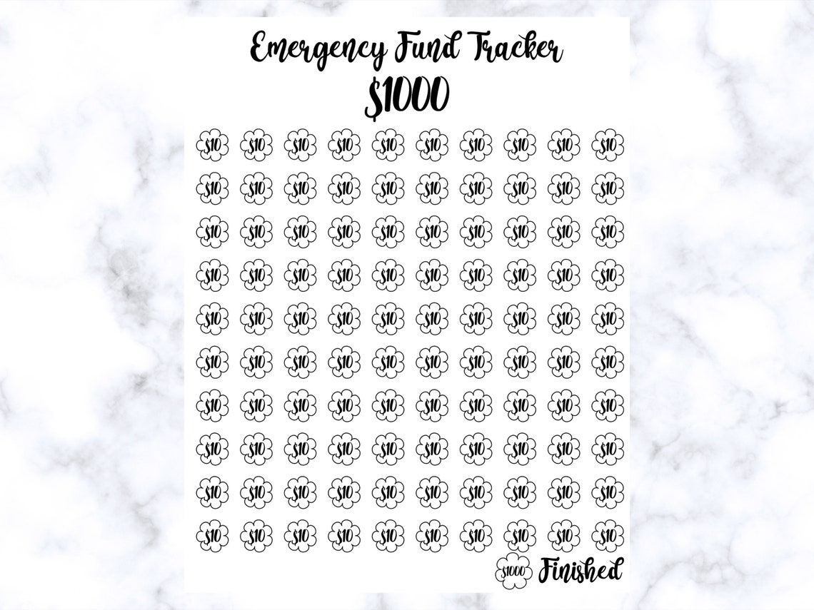 Printable 1000 Emergency Fund Savings Tracker Savings | Etsy