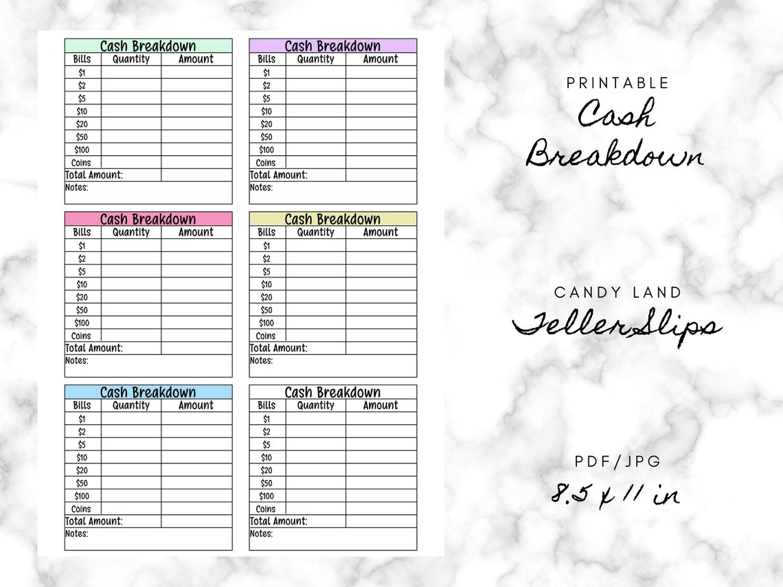 Printable Cash Breakdown Bank Teller Slips Bank Slips Candy - Etsy