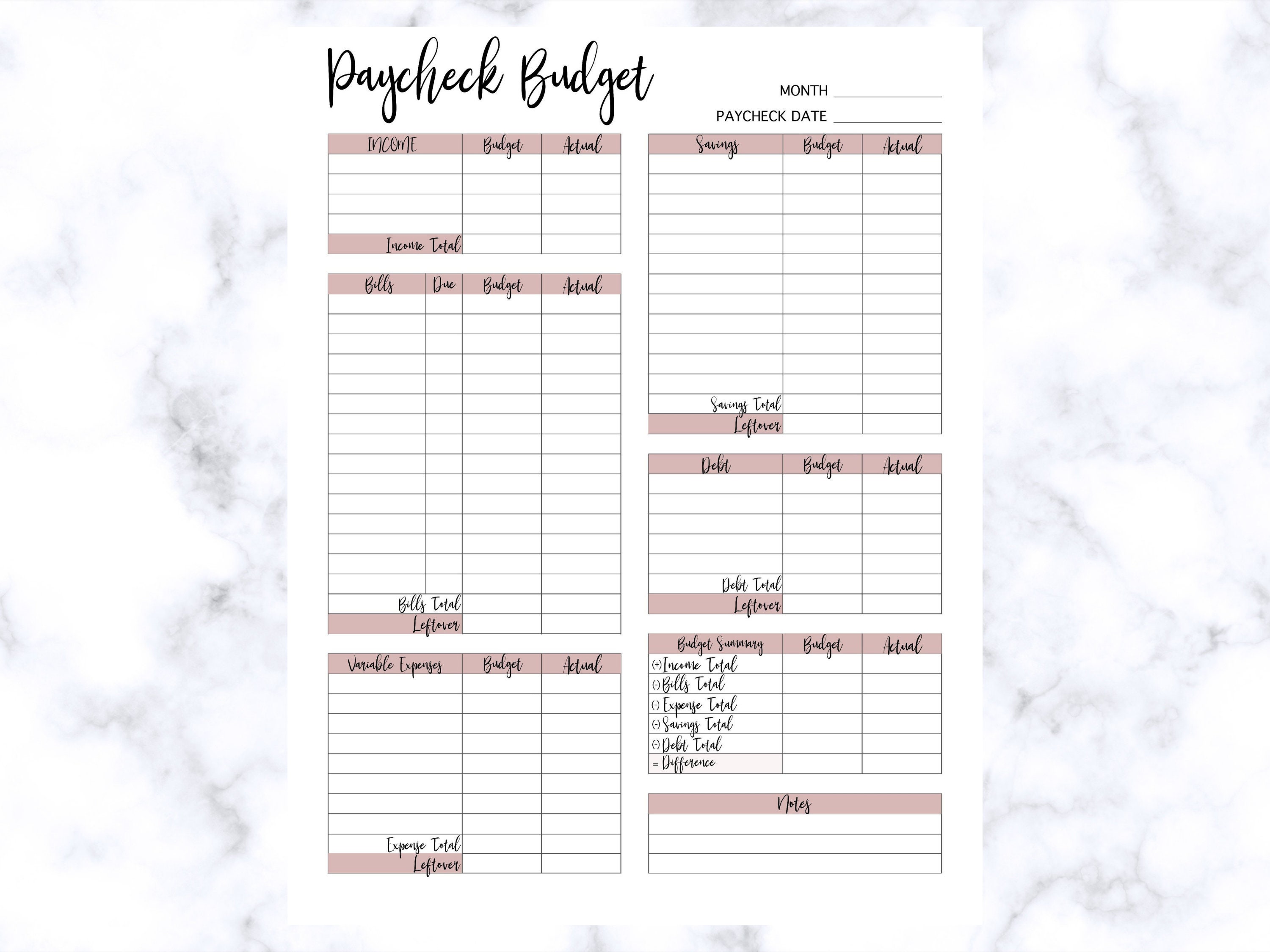 Printable Paycheck Budget Tracker Bi-weekly Budget Tracker | Etsy