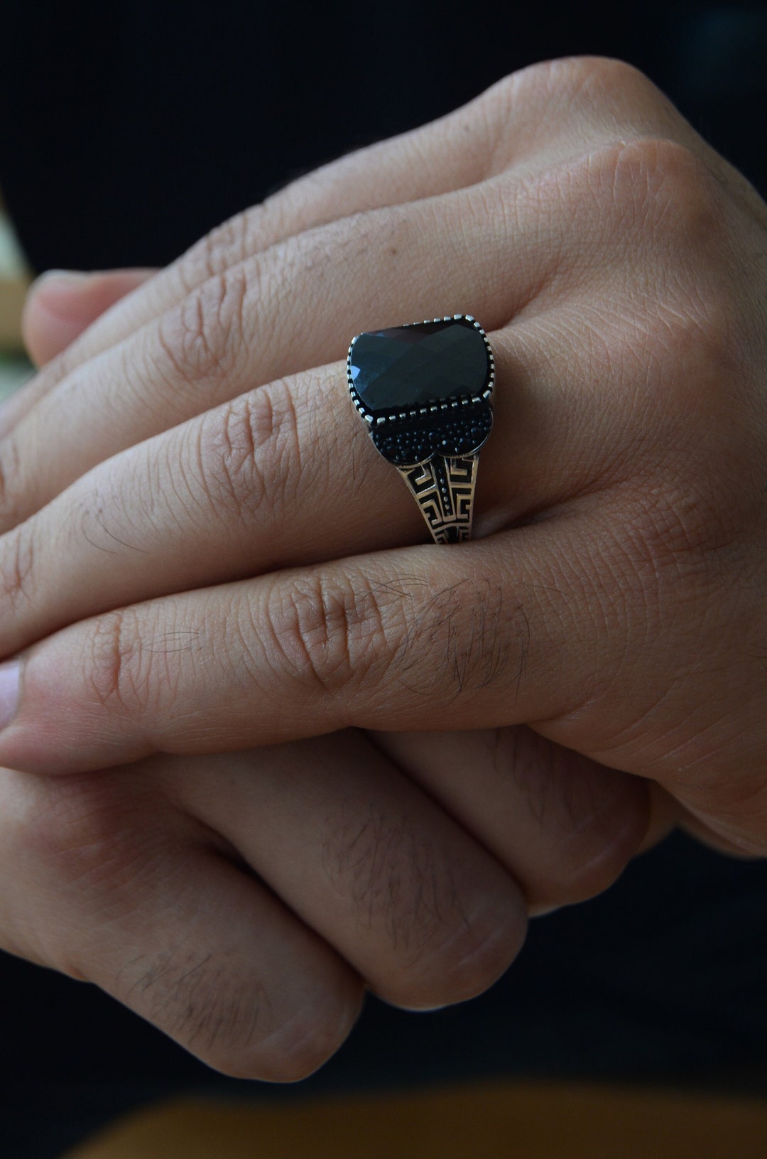 Crystal Obsidian Silver Signet Men Ring 925 Sterlin Silver - Etsy